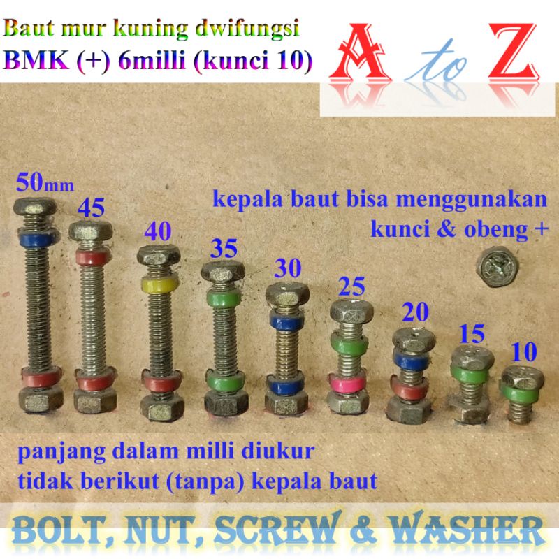 Jual BMK (+) 6 x 50mm (100pcs)/baut mur kuning dwifungsi (+) 6 x 50mm | Shopee Indonesia