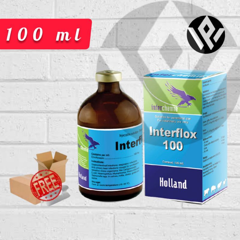 Jual Interflox 100 volume 100 ml injeksi antibiotik enrofloxacin obat ...