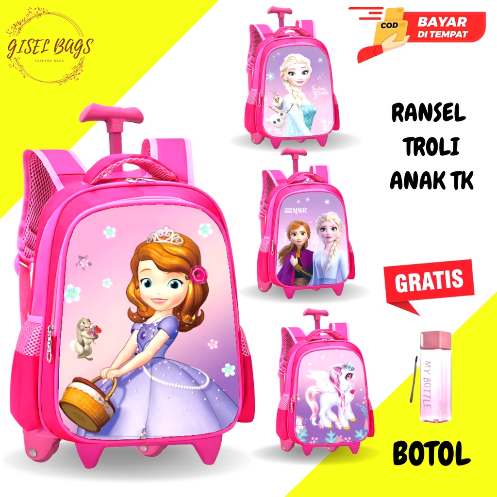 Jual GB Tas ransel troli anak perempuan TK tas sekolah anak timbul bahan tebal tas troli anak ...