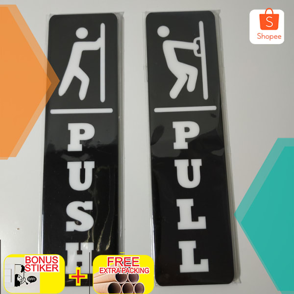 Jual Laser cut acrylic sign "pull / push" - pull putih 4.5cm x 19.5cm ...