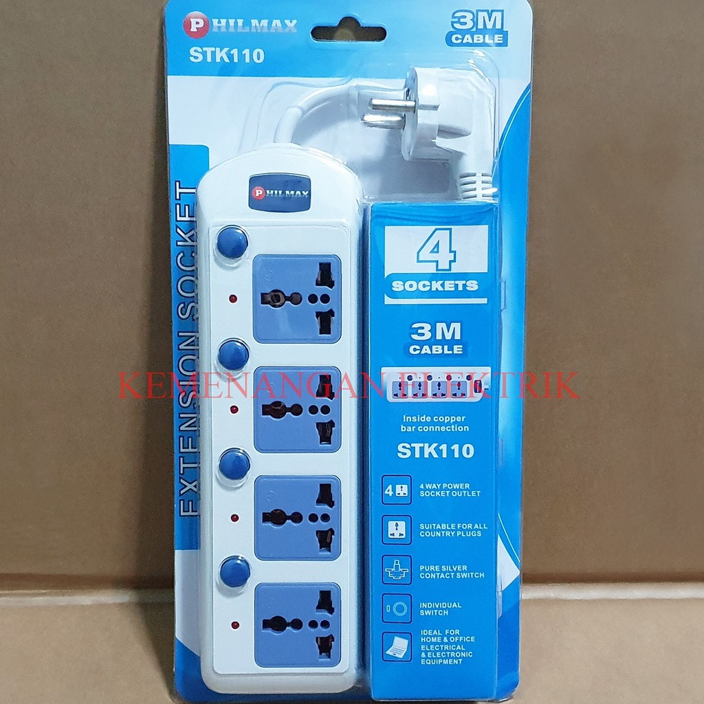 Jual PHILMAX STOP KONTAK 4 LUBANG / COLOKAN KABEL 4 SOCKET + SWITCH ...