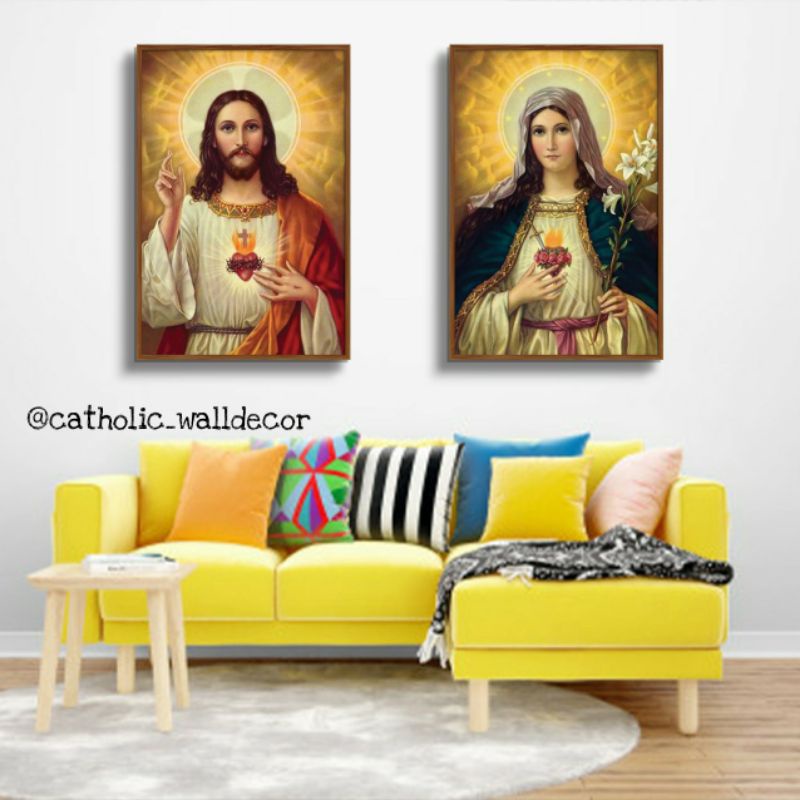 Jual Hiasan dinding Rohani Katolik Hati Kudus Tuhan Yesus dan Bunda ...