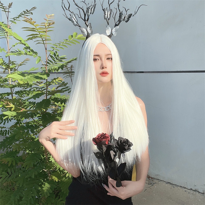 Jual Produsen tempat wig perempuan dan Amerika fashion putih panjang ...