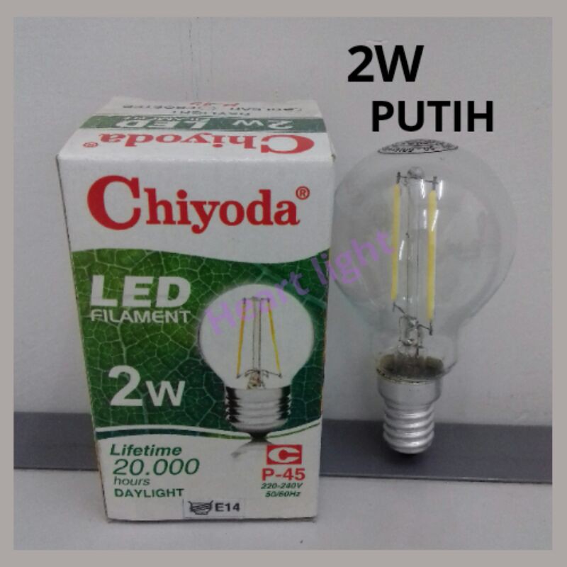 Jual lampu LED FILAMENT 2W PUTIH DAYLIGHT CLEAR e14 chiyoda p-45/pijar ...