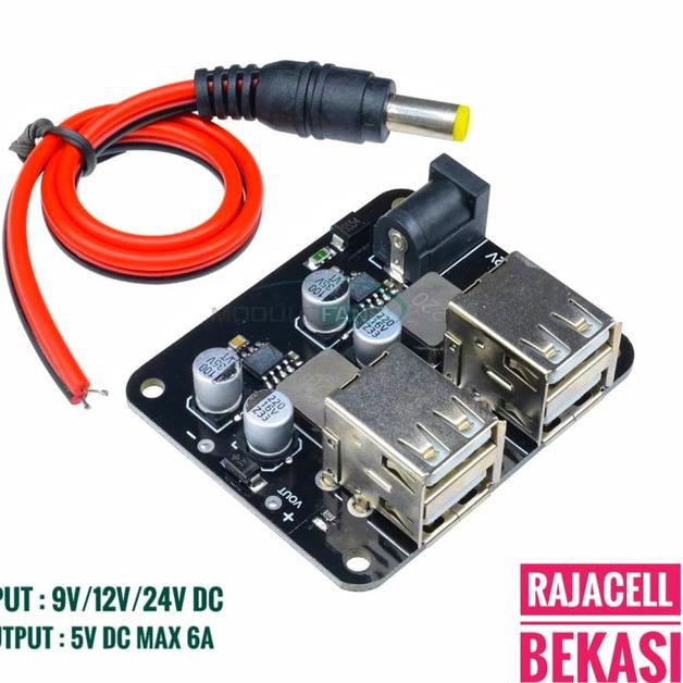 Jual Module Charger 4 USB 5V 6A Step-down dari Aki 9V 12V 24V ke 5V DC ...