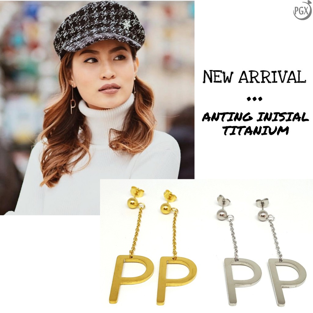 Jual Grosir (SSC) PGX Anting Titanium Huruf Inisial Nama Alfabet Anti ...