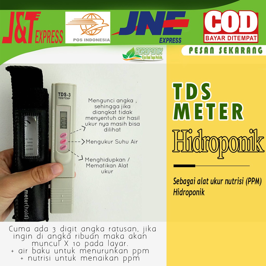 Jual TDS METER HIDROPONIK ALAT UKUR AIR ALAT UKUR HIDROPONIK TDS-3 TDS ...