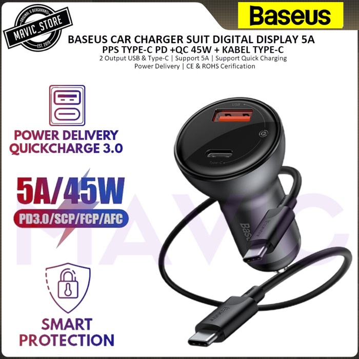 Jual BASEUS CAR CHARGER SUIT DIGITAL DISPLAY PPS TYPE-C PD + QC 45W 5A ...
