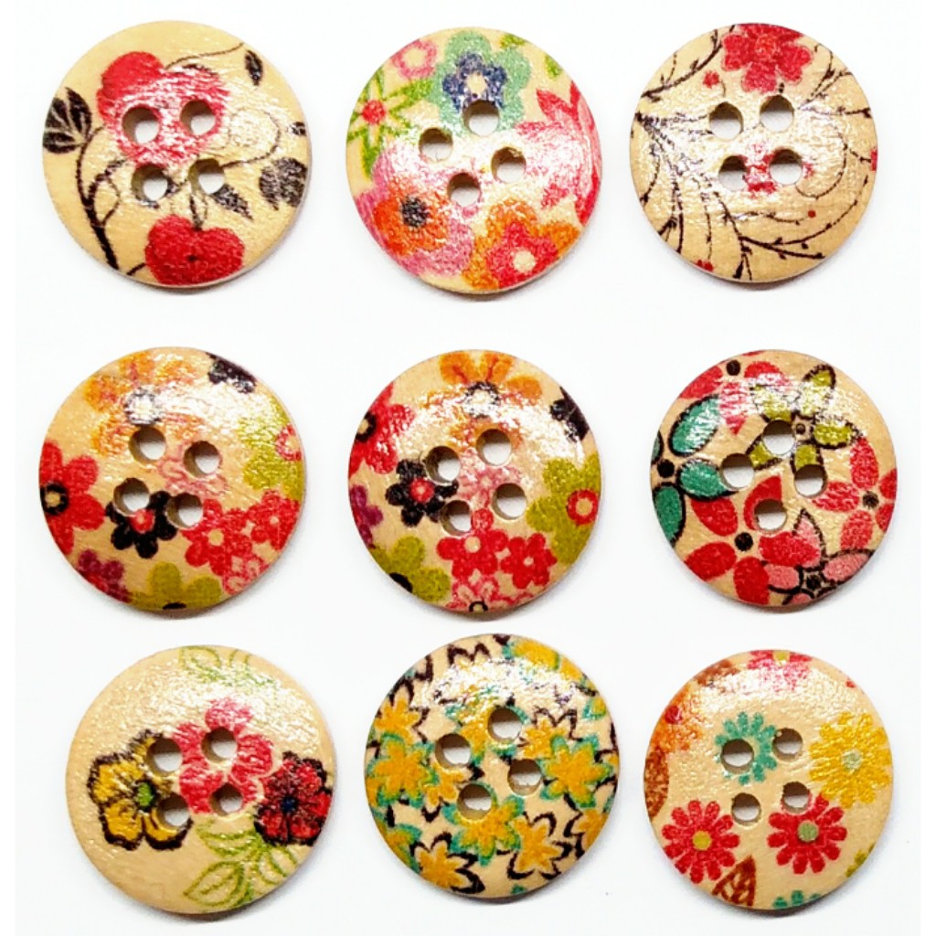 Jual [10 biji] Kancing kayu motif / kancing kayu variasi / kancing hias ...