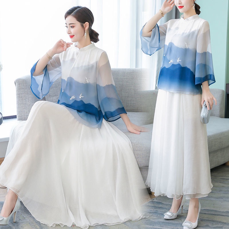 Jual One / two piece set of Chinese Zen modified Hanfu element skirt ...