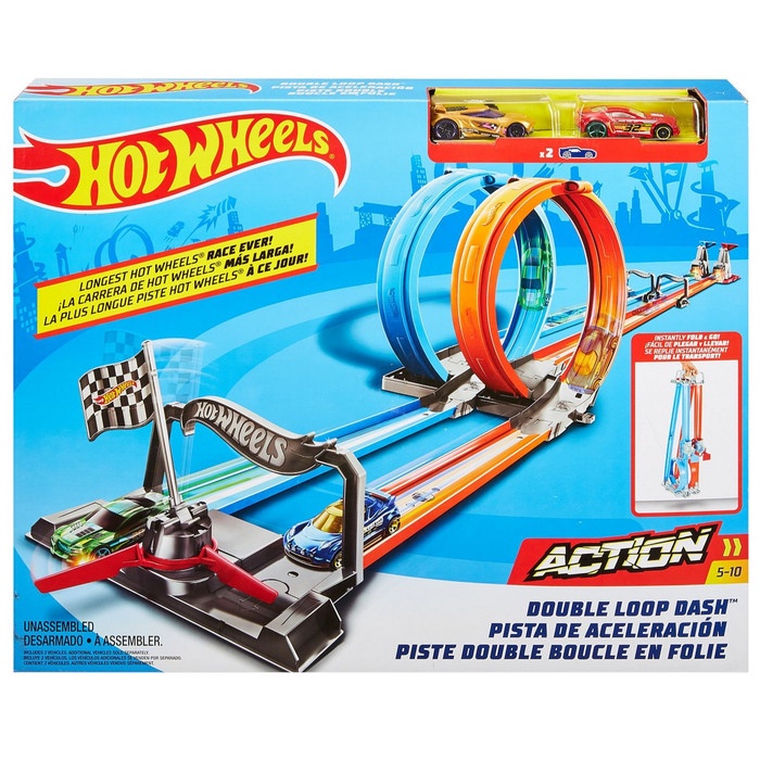 Jual Hot Wheels Double Loop Dash Drag Racing with 2 Vehicles Playset ...