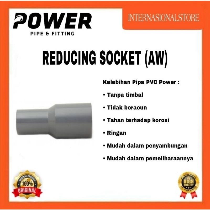 Jual Fitting Pipa PVC Reducing Socket 1" x 1/2" AW | Shopee Indonesia