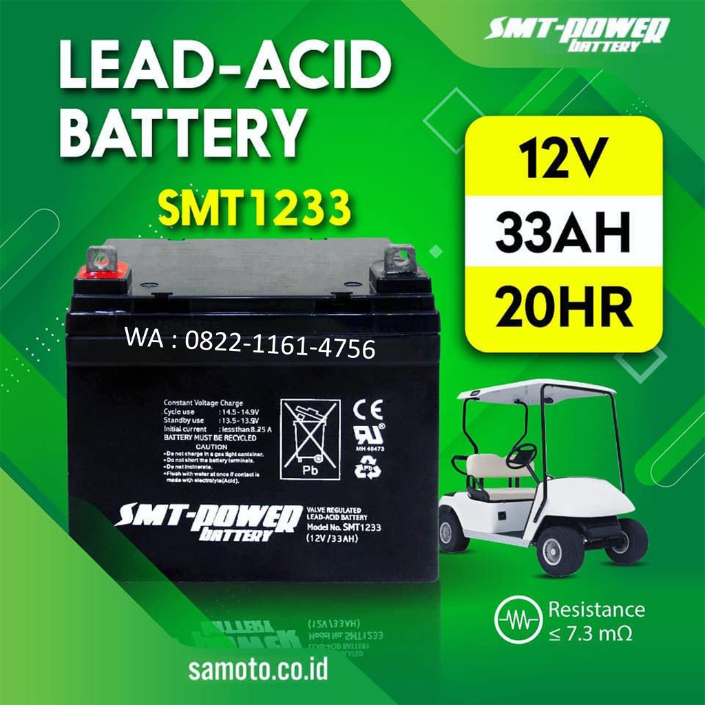 Jual Battery Aki 12v 33ah SMT1233 VRLA Kering MF SLA Baterai UPS SMT ...