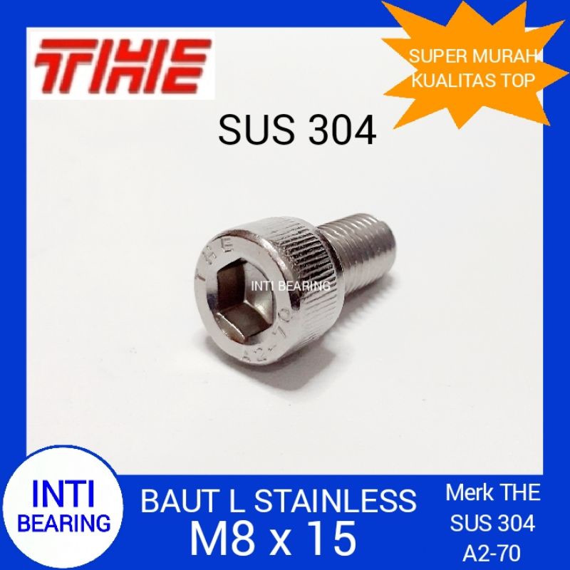 Jual BAUT L STAINLESS M8 x 15 MERK THE M8x15 SS SUS 304 M8x16 M8 x 16 HEX SOCKET HEAD CAP SCREW ...