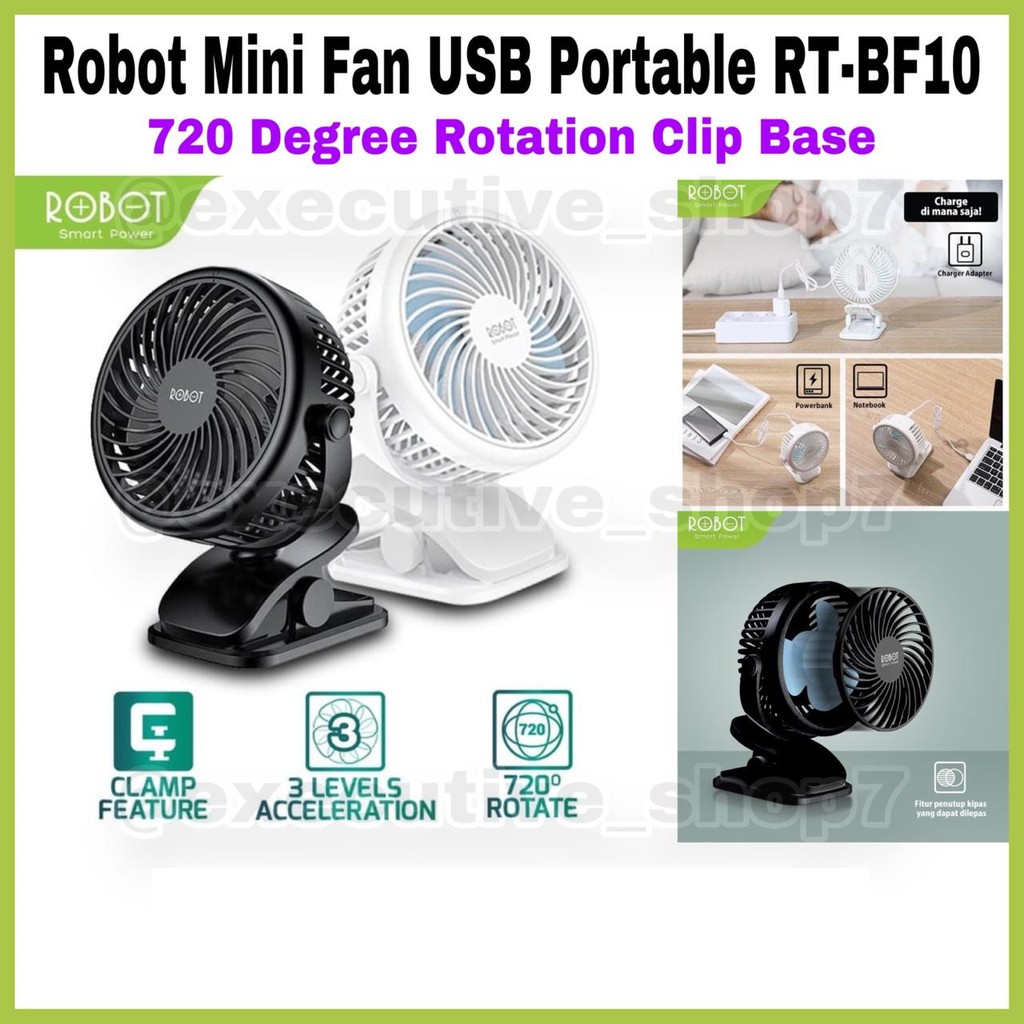 Jual Robot Mini Fan Portable Clip RT-BF10 720 Degree Rotation | Shopee ...