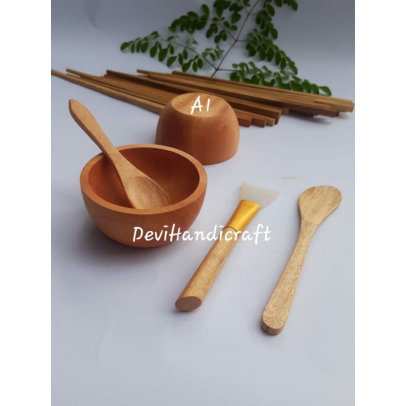 Jual mangkok kayu/mangkok sambal/saos/mangkok masker 8cm set kayu ...