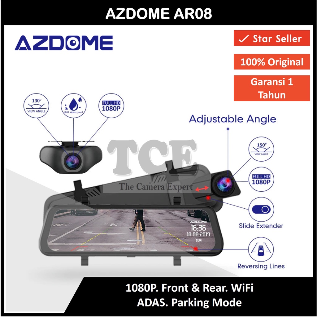 Jual AZDOME AR08 Mirror Dash Camera Rear and Front Dashcam 1080P WiFi ...