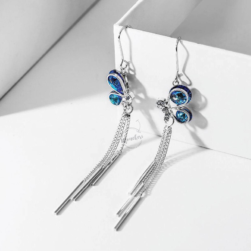 Jual DARA Anting Tusuk Silver 925 Perak Gantung Kupu Biru Earring Blue ...