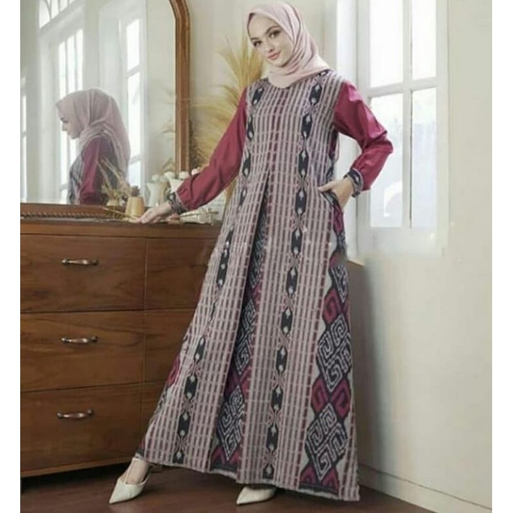 Jual ( READY) gamis tenun gamis etnik baju tenun dress tenun baju ...