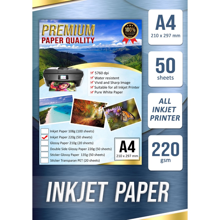 Jual Inkjet Paper / Inkjet Matt Paper 220gsm A4 ( 1 bungkus 50 lembar ...