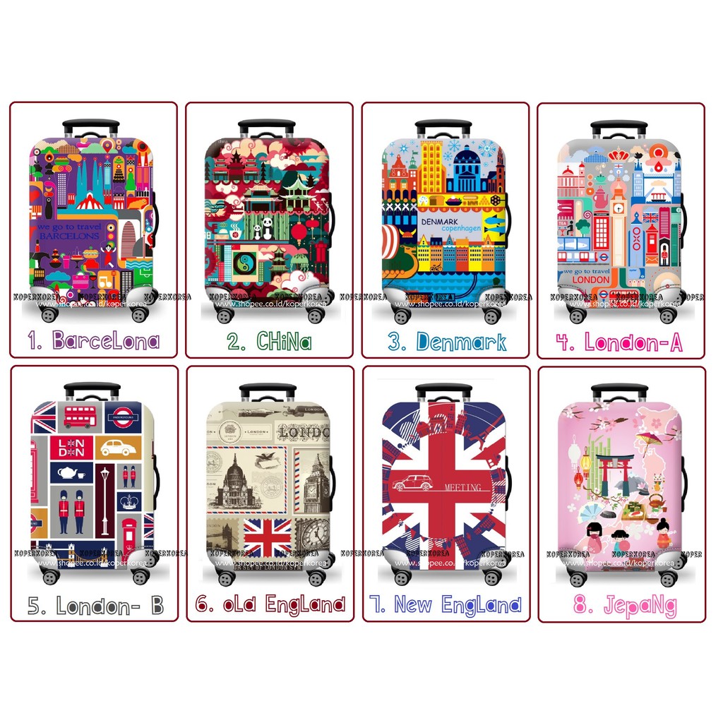 Jual [KOPERKOREA] penutup koper elastic melar motif negara city country ...