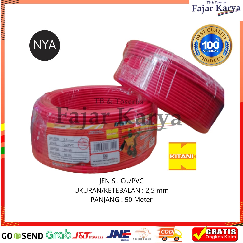 Jual KABEL LISTRIK TEMBAGA KITANI NYA 2.5 mm x 50 meter TUNGGAL SNI ...