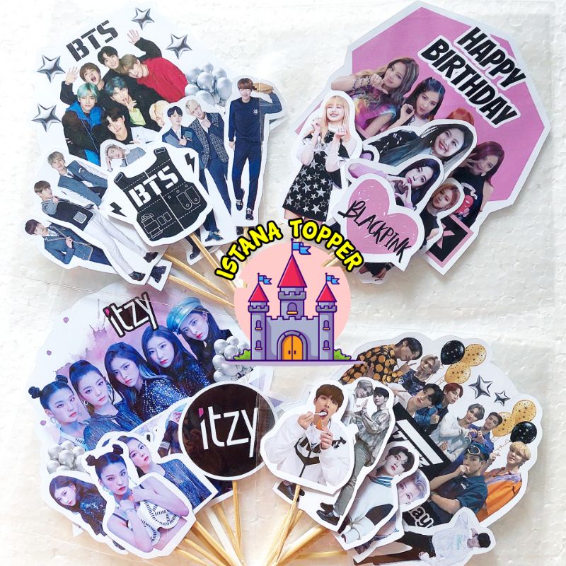 Jual Topper Cake STANDART / CUSTOM Tema Black Pink, BTS, ITZY, ATEEZZ ...