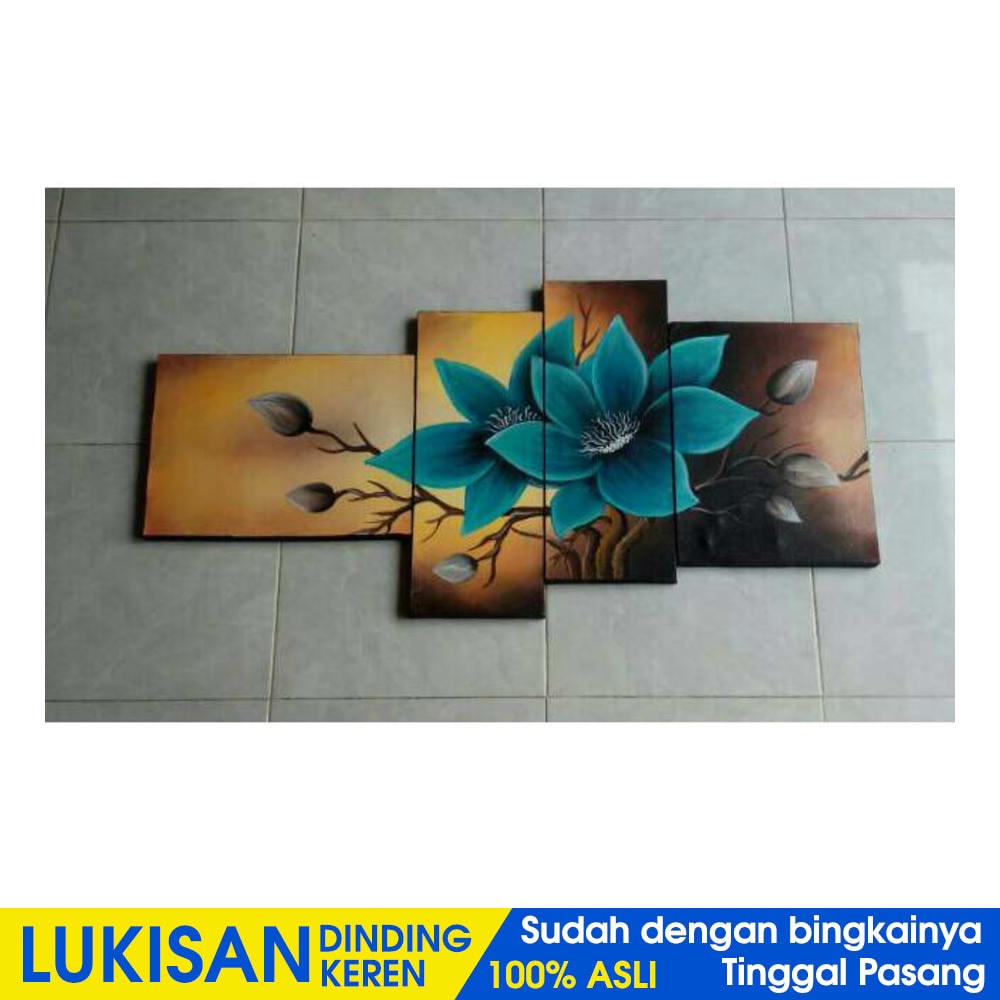 Jual Lukisan panel bunga biru tosca besar Wallpaper Dinding Lukisan ...