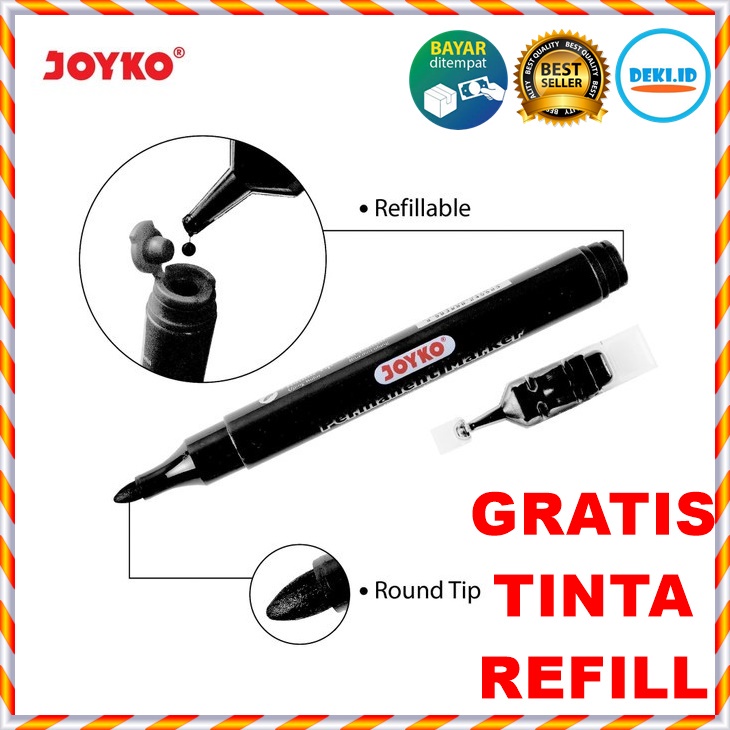 Jual Spidol Hitam Black Permanen Joyko PM-34RF Bonus Refill Permanent ...