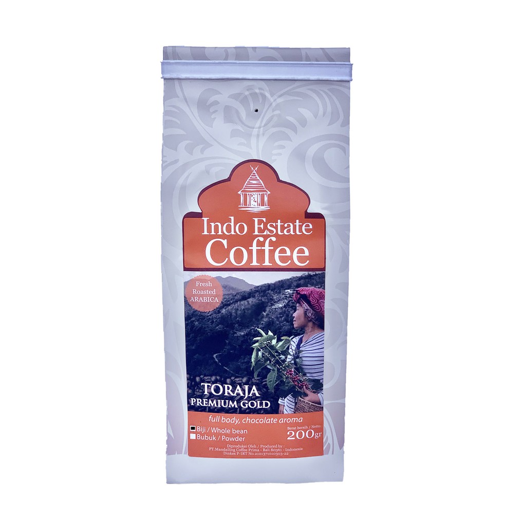 Jual Indo Estate Coffee Toraja Premium Gold 200gr Whole Bean | Shopee ...