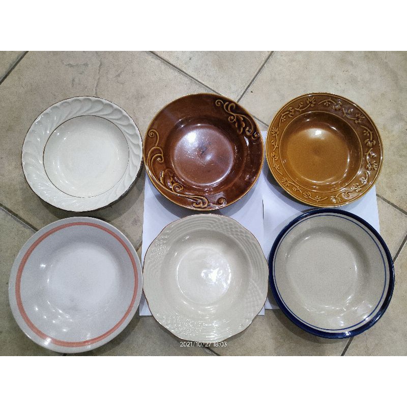 Jual Piring Makan Keramik 8" piring batu Toyo Les list Coklat Tebal ...