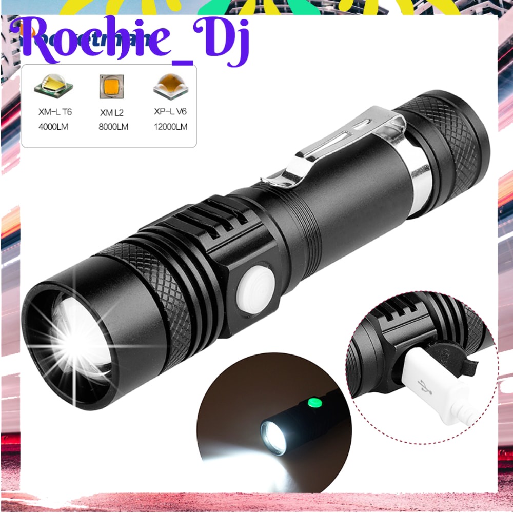 Jual Senter LED USB Rechargeable XML-T6 6200 Lumens 10W - P15 | Shopee ...