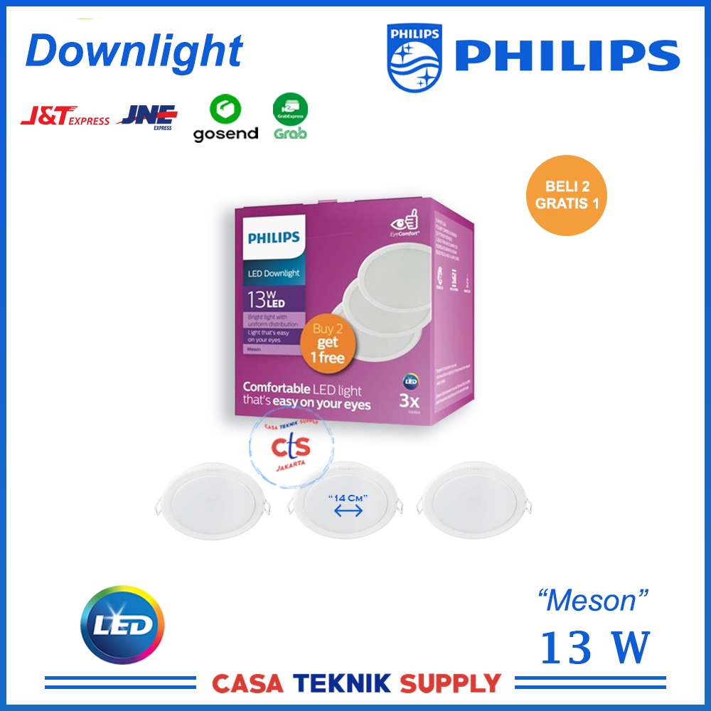Jual PHILIPS Led Downlight Multipack Meson 13 Watt Putih 6500K 59464 (13 W 13W 13Watt) -PAKET ...