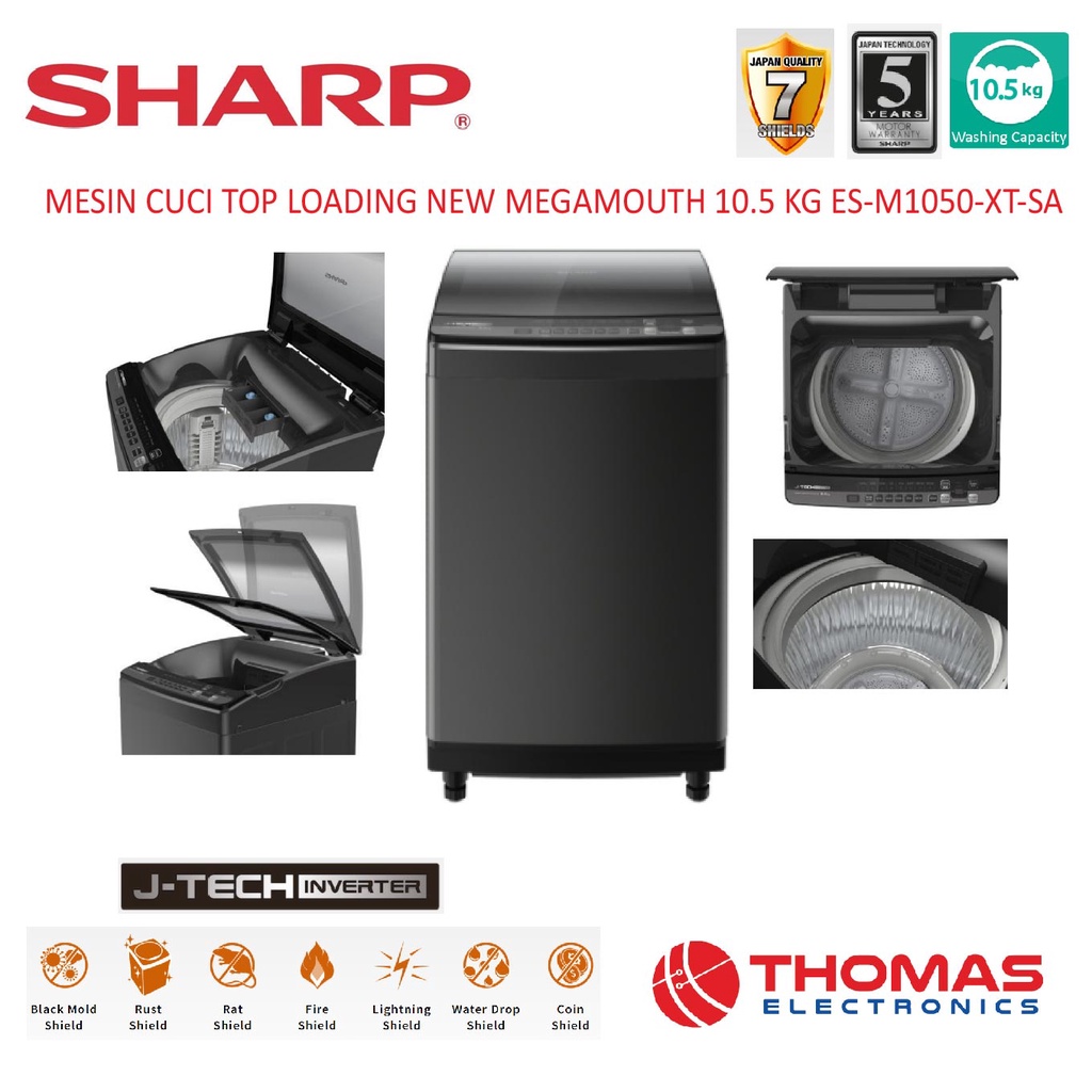Jual Mesin cuci Sharp Top Loading New Megamouth ES M1050 XT SA Kapasitas 10.5 Kg ESM 1050 XTSA ...