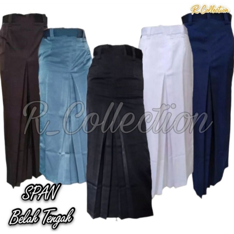 Jual Rok SPAN BELAH TENGAH Rempel Depan Sekolah Kerja Putih Hitam Abu ...