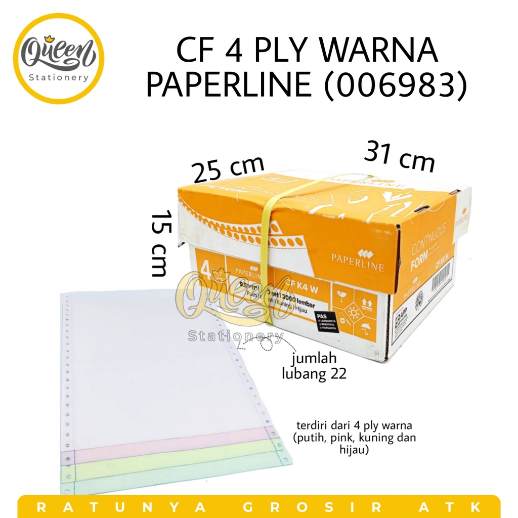Jual 1 BOX CF 4 PLY WARNA PAPERLINE / CONTINUOUS FORM / KERTAS KASIR ...