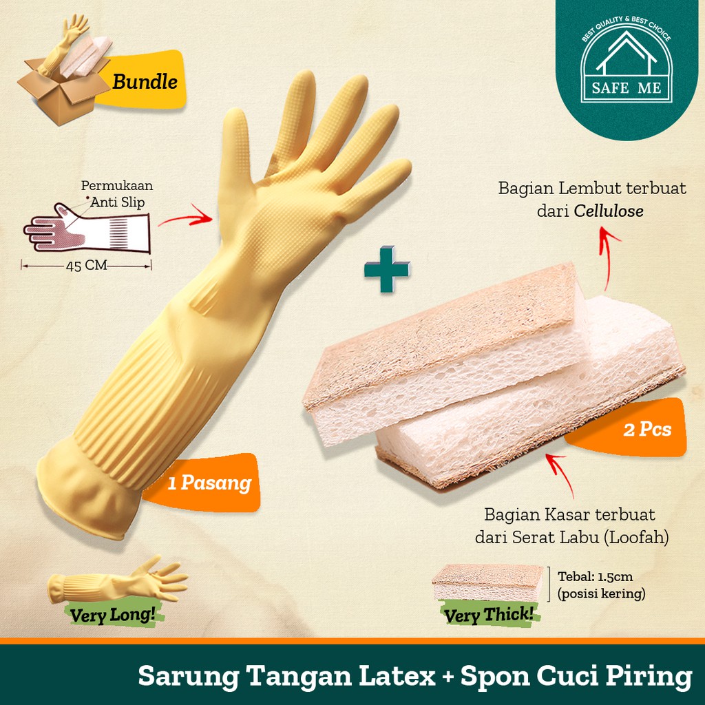 Jual Sarung Tangan Latex Karet / Spon Cuci Piring Dish Sponge Cleaning ...