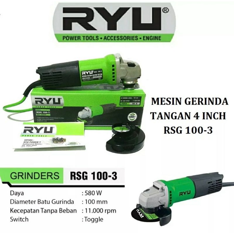 Jual RYU RSG 100-3 Mesin Gerinda Tangan 4" Angle Grinder 4 inch Mesin Potong Besi Kayu Pvc ...