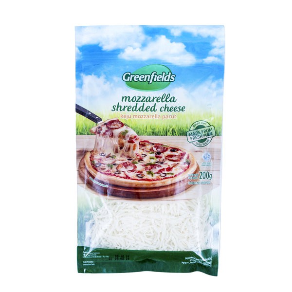 Jual GREENFIELDS MOZZARELLA SHREDDED CHEESE 200GR | Shopee Indonesia