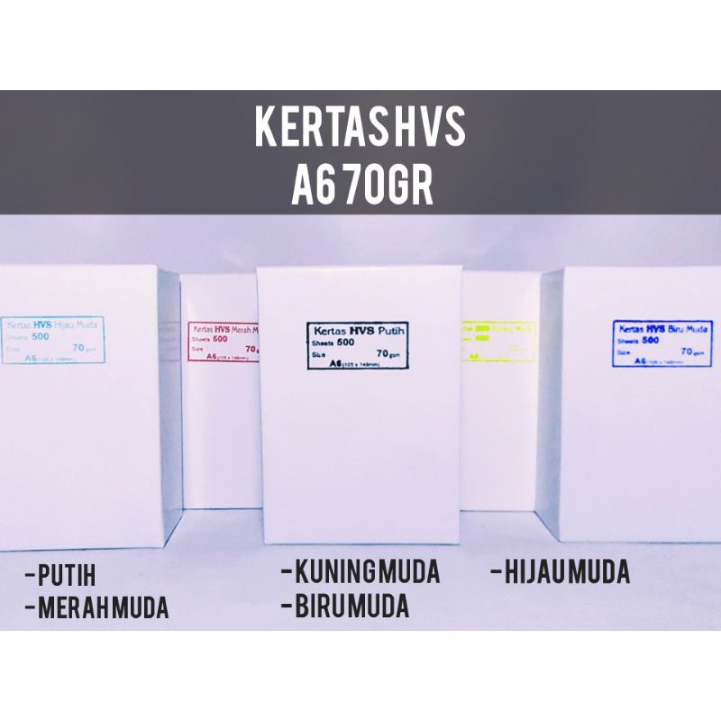 Jual Kertas HVS A6 70 Gr Warna Putih / Merah muda / Hijau muda /Biru ...