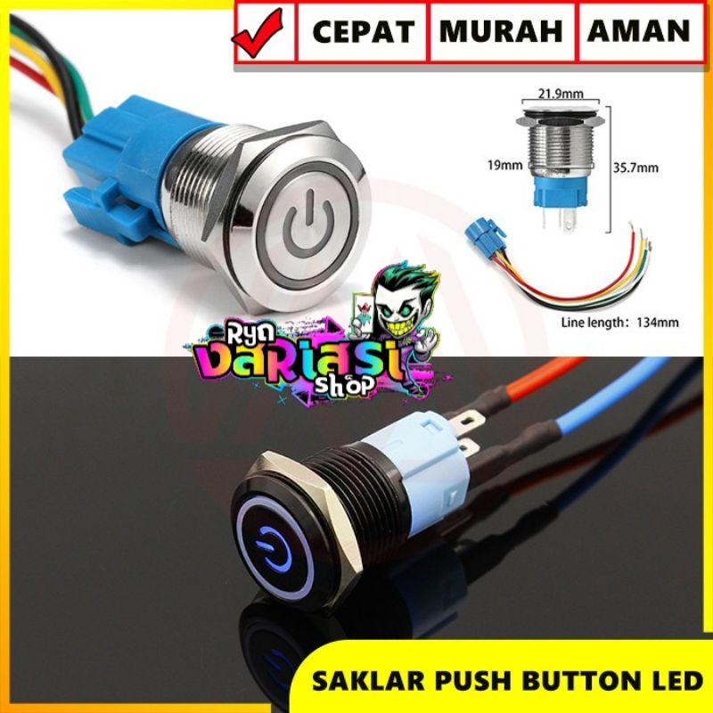 Jual saklar LED stainless saklar push button metal LED BLUE tombol on ...