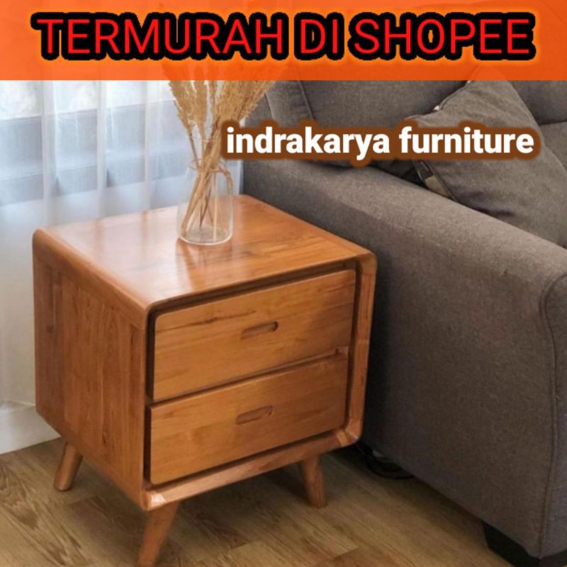 Jual Meja Nakas Minimalis Laci 2 Bedside table Night Stand Kayu Jati ...