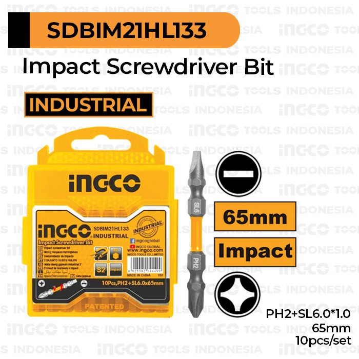 Jual [PACK] Impact Screwdriver PH2+SL6 INGCO SDBIM21HL133 Mata Plus ...