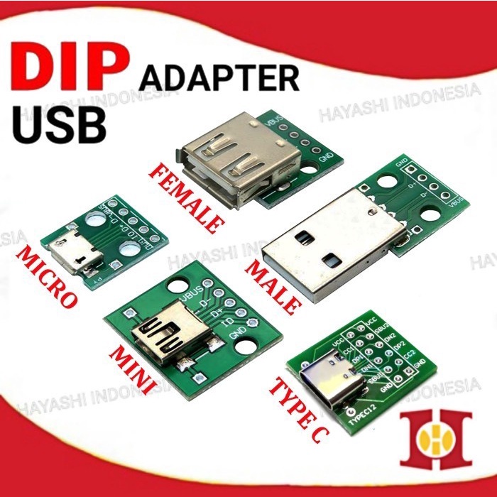 Jual DIP Adapter USB Micro Mini Female Male Converter PCB 2.54mm Type A B C | Shopee Indonesia