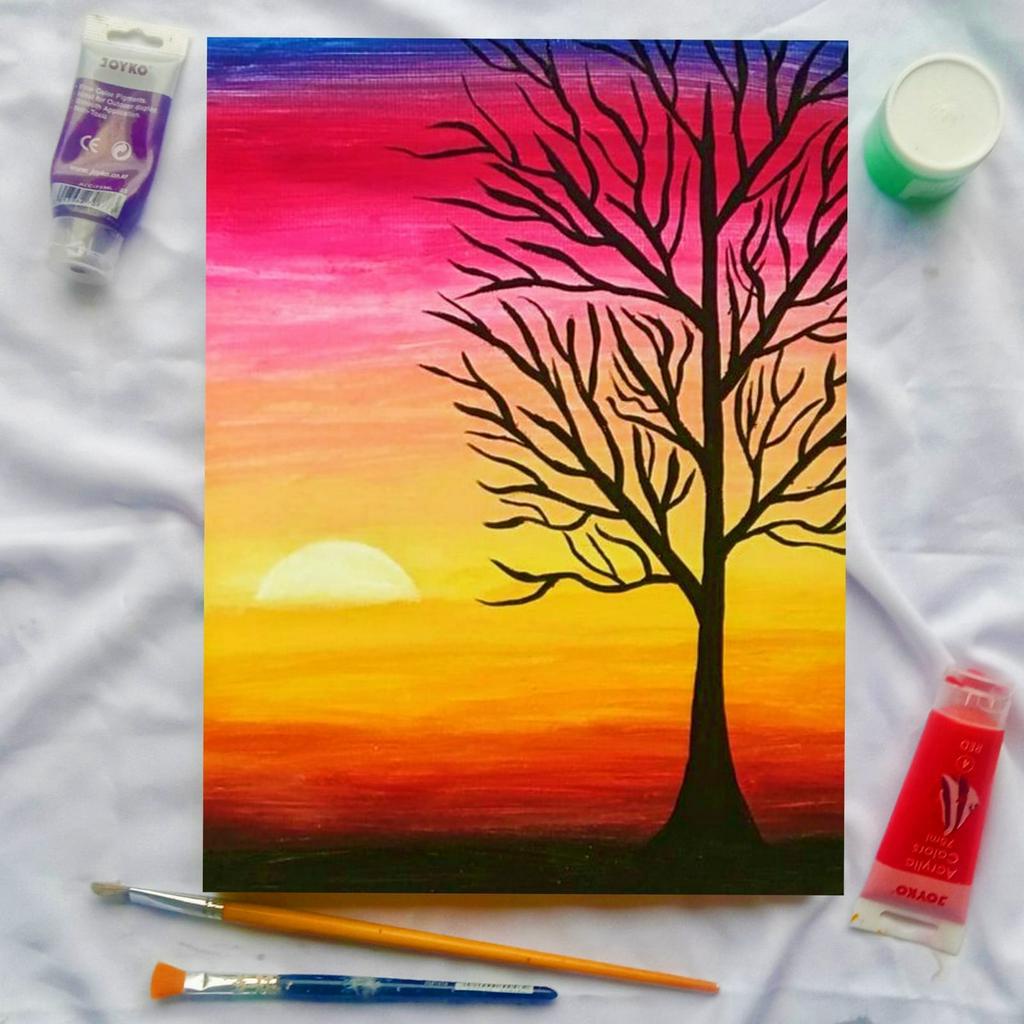 Jual Lukisan Dinding Aesthetic 30x40cm Motif Sunset Ranting | Lukisan ...