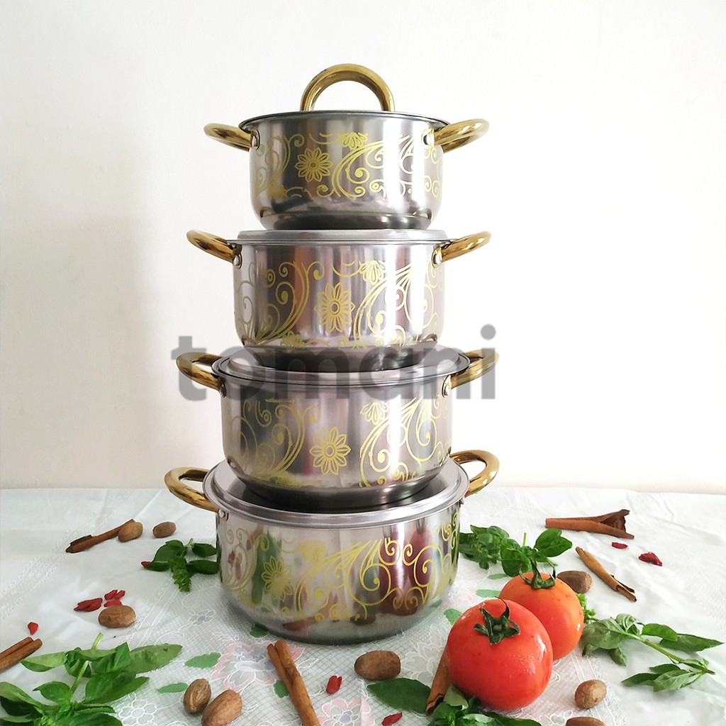 Jual TOMANI - Panci Set Stainless Steel Bermotif Emas | Shopee Indonesia