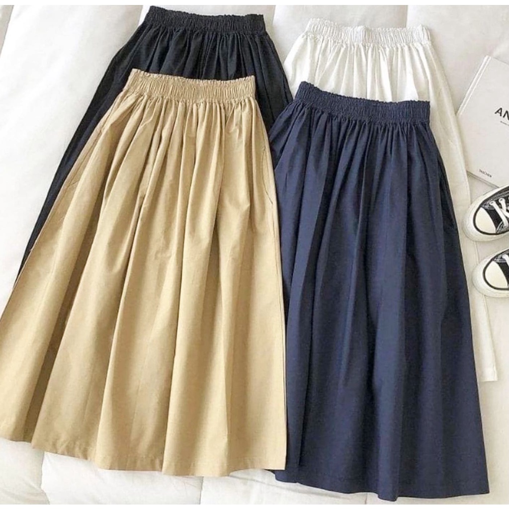 Jual Linie Skirt Rok Wanita Korean Style Cotton Poplin Rok Midi ...