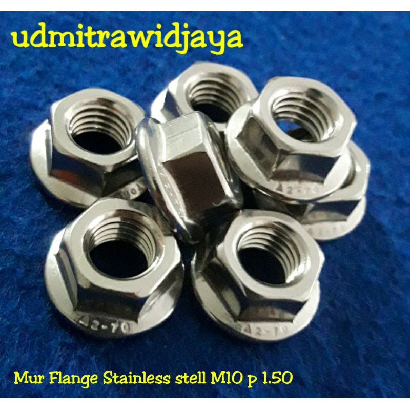 Jual Mur Flange Stainless stell M10 p1.50 mur topi kunci 17 ss mur ring baut mur flange 10mm ...