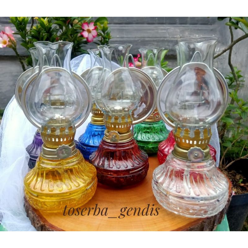 Jual LAMPU TEPLOK MINYAK POT KACA WARNA PROPERTI FOTO LAMPU MINYAK ...