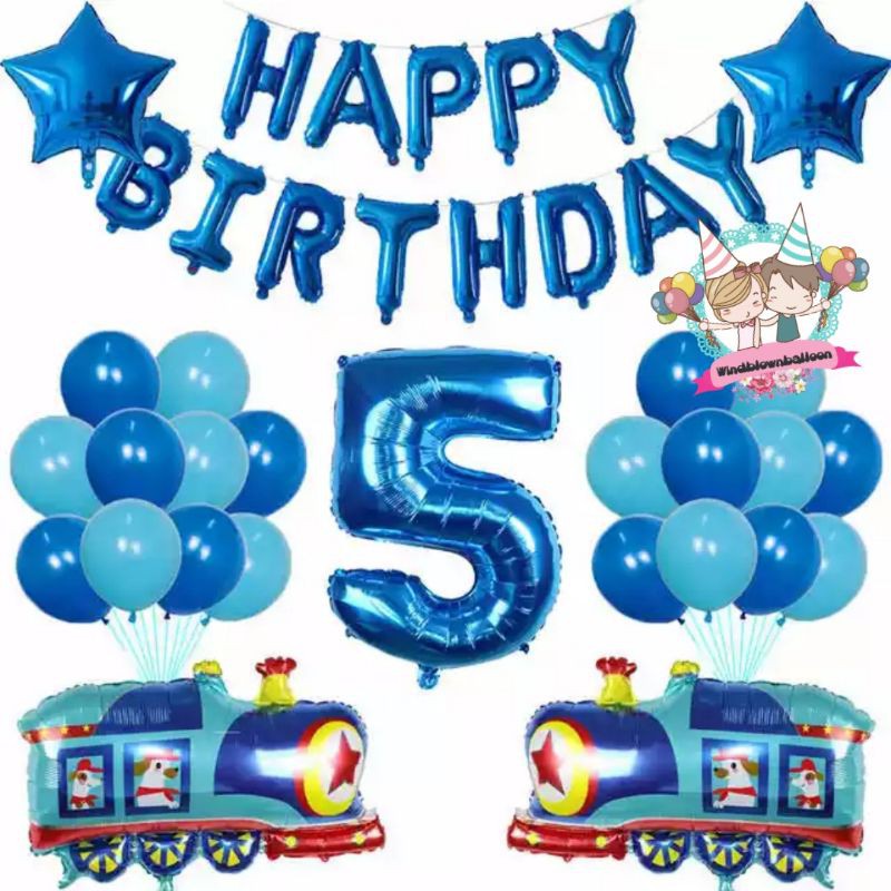 Jual WINDBLOWN BALON SET BIRTHDAY HBD BOY TRAIN CAR BLUE / ULANG TAHUN ...